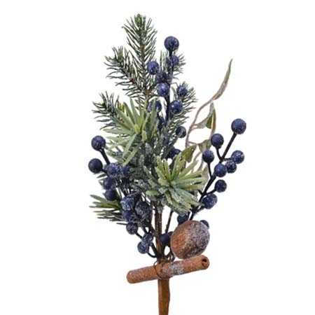 Christmas artificial spray with frosted blue juniper berries ...